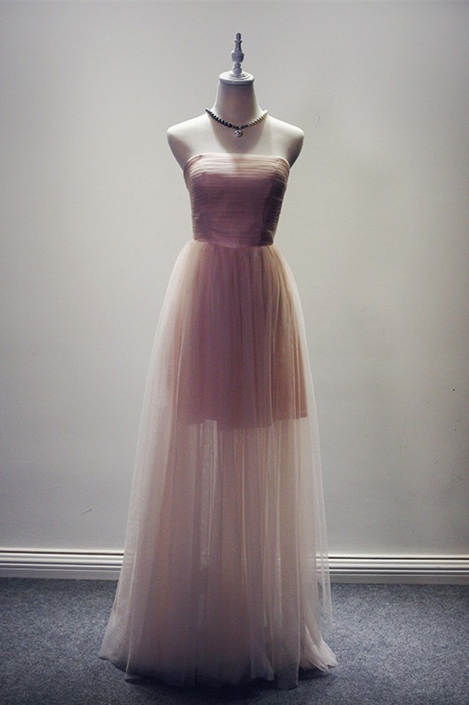 Fashion Strapless High Low Hem Blush Pink Tulle Prom Dress