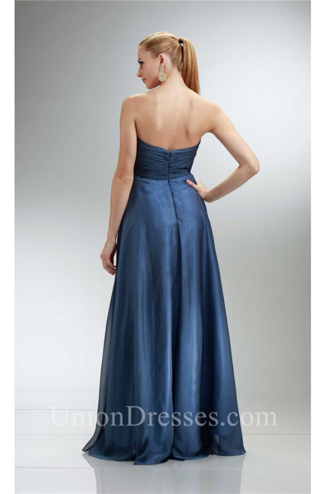 Sheath Strapless Long Navy Blue Chiffon Prom Dress With Rhinestones