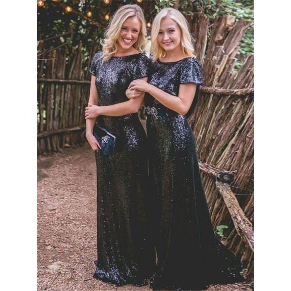 Bateau Neckline Cowl Open Back Navy Sequined Evening Prom Dress With ...