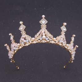 Royal Crystal Diamond Pearl Gold Leaf Prom Homecoming Tiara Crown